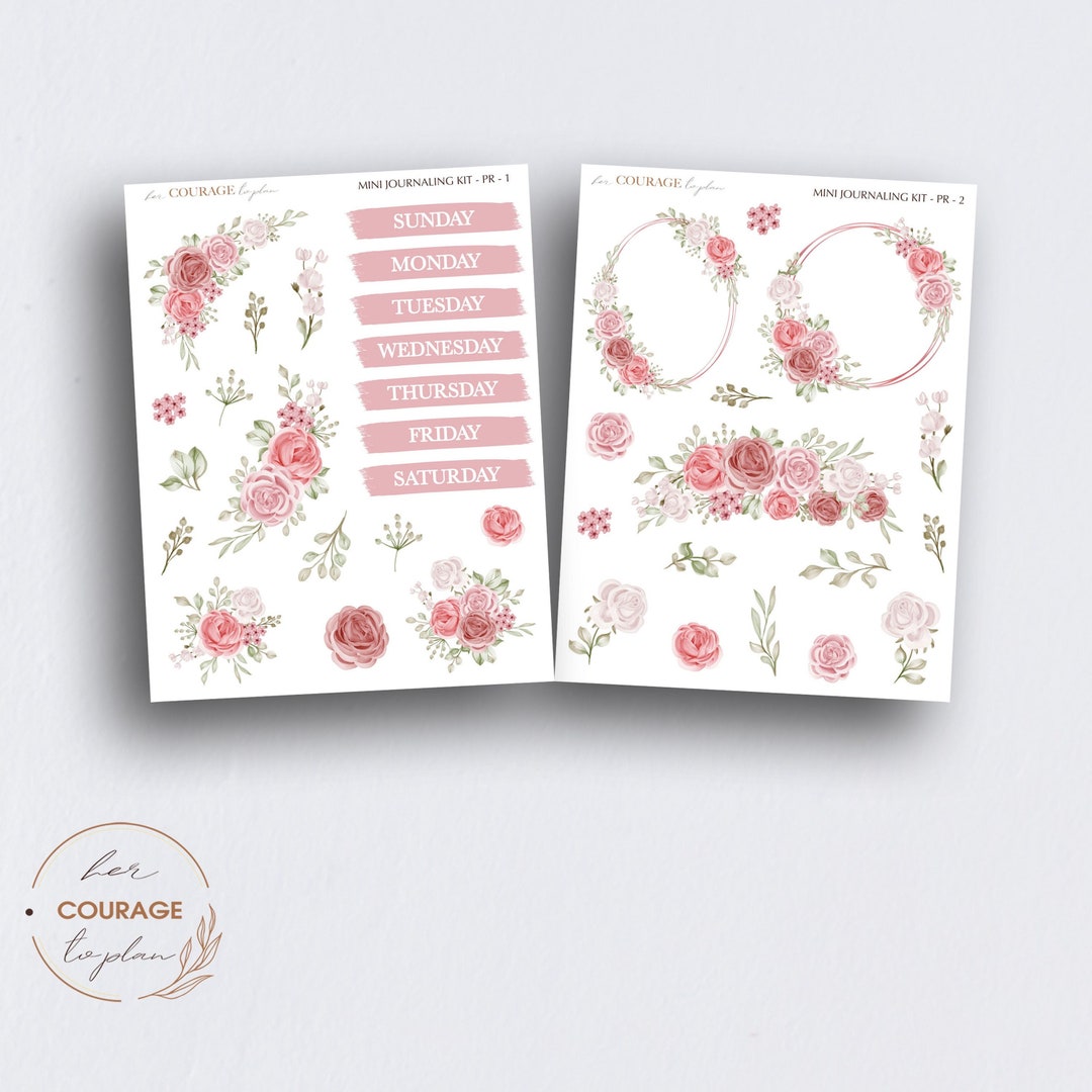 WEEKLY Journaling Deco Stickers, MINI Pink Roses Planner Kit ...