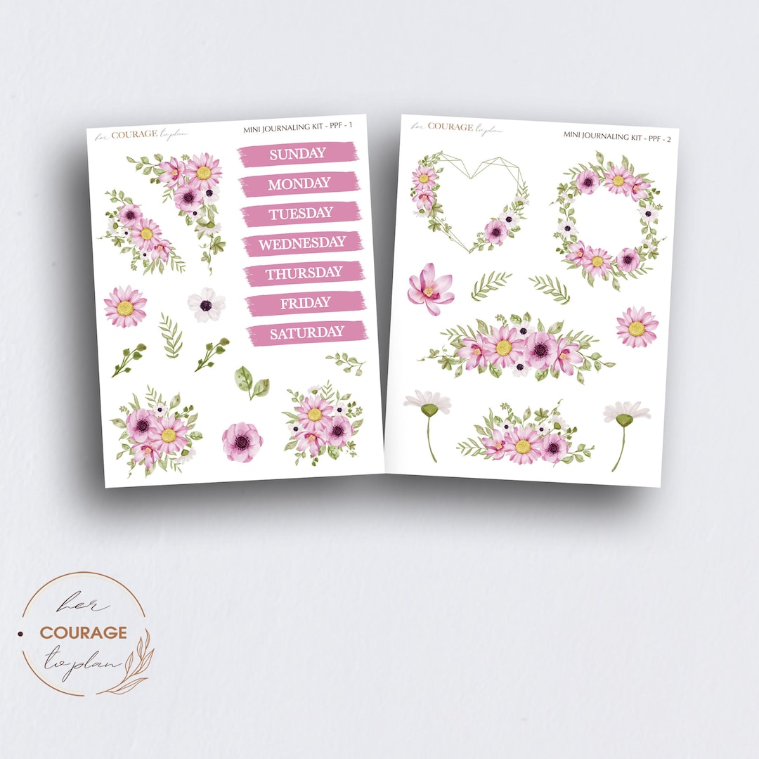 WEEKLY Journaling Deco Stickers, MINI Pink Primrose Flowers Planner Kit ...