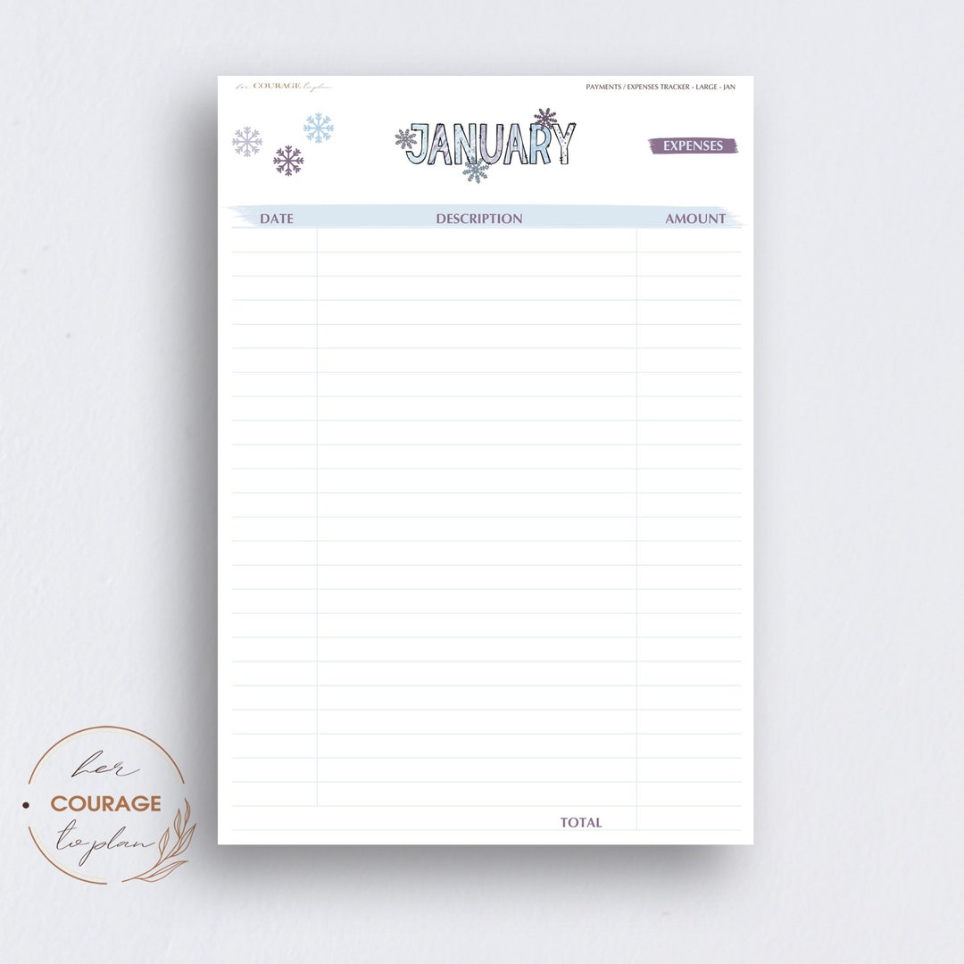 PRINTED Expense Bills Tracker Insert JANUARY Full Page - Etsy