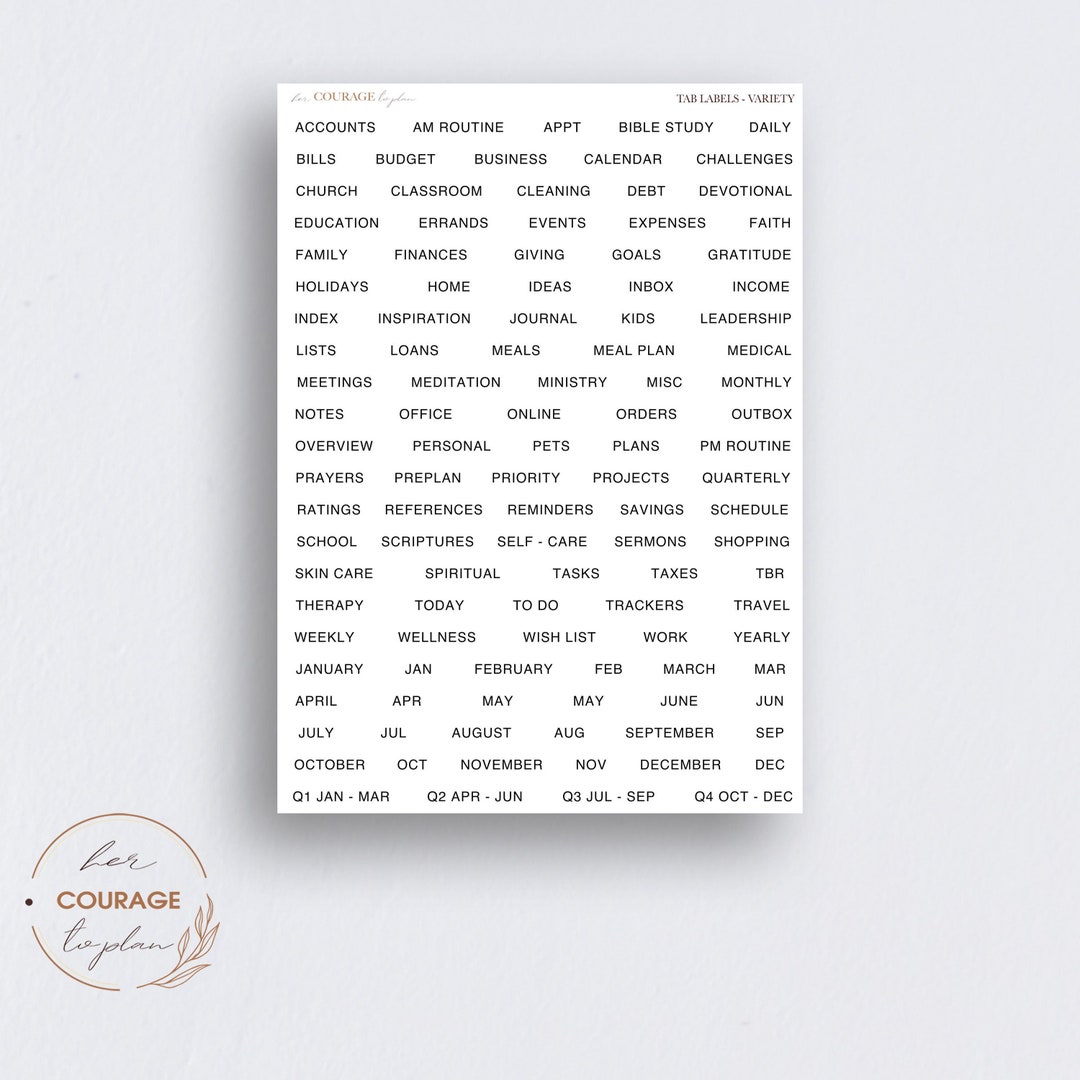 Transparent Divider Tab Label Stickers, 113 Variety Script Labels ...