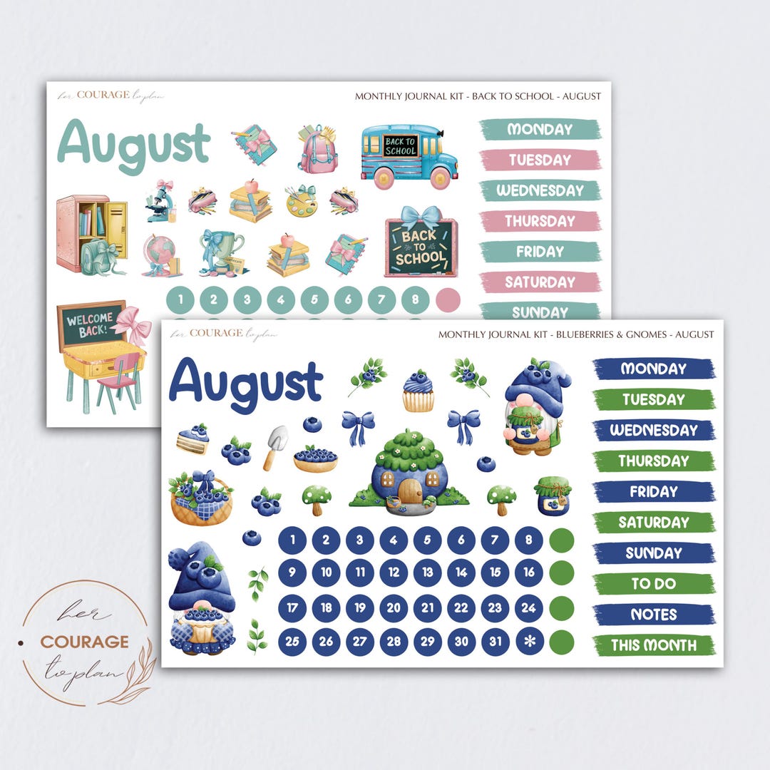 AUGUST Journal Planner Stickers, SUMMER Themed Monthly Planner Stickers ...