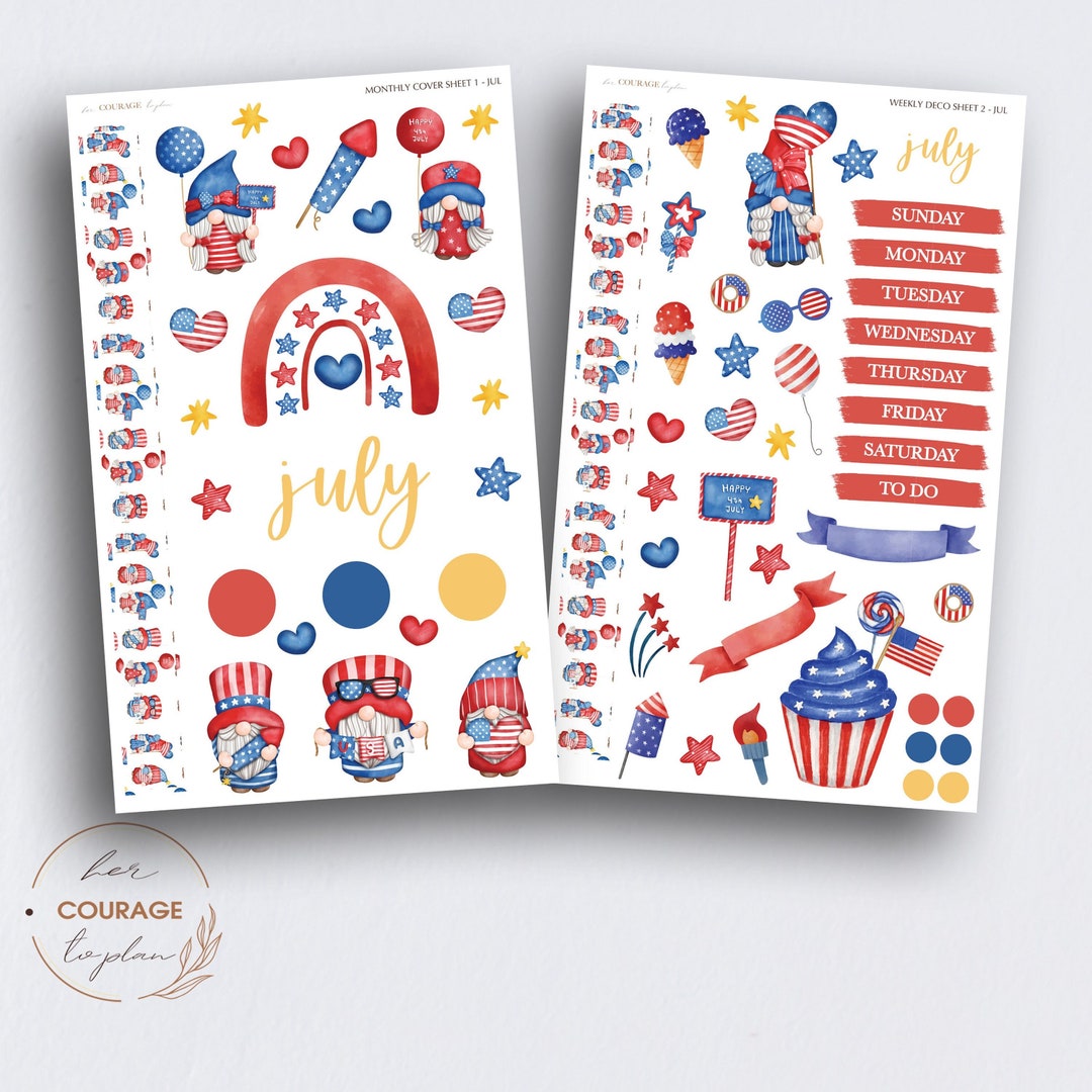 Gnome Planner Stickers Kit, 4TH OF JULY Gnome Weekly Planner Kit Deco ...