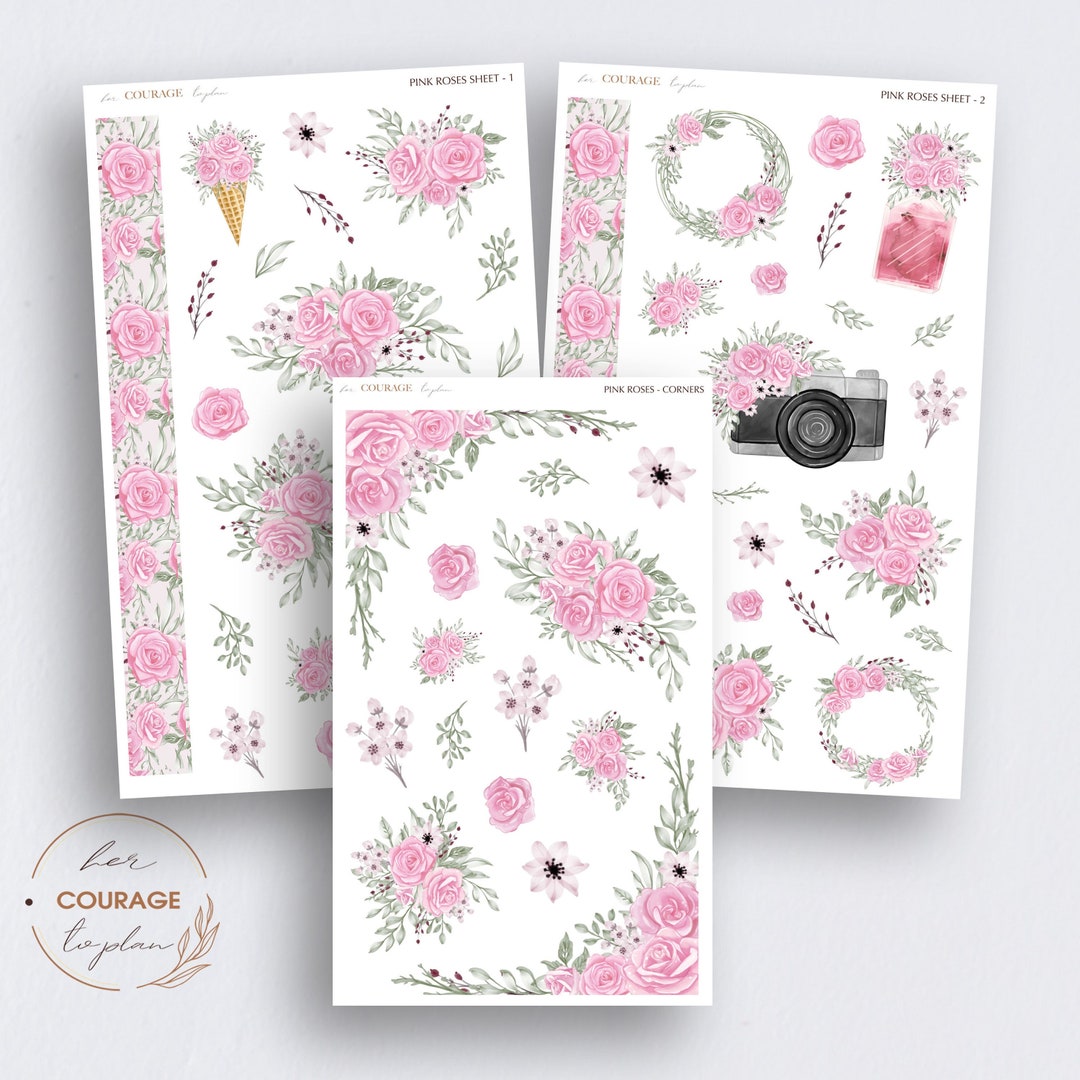 Floral Journal Stickers, PINK ROSES Deco Planner Stickers, Spring Pink ...
