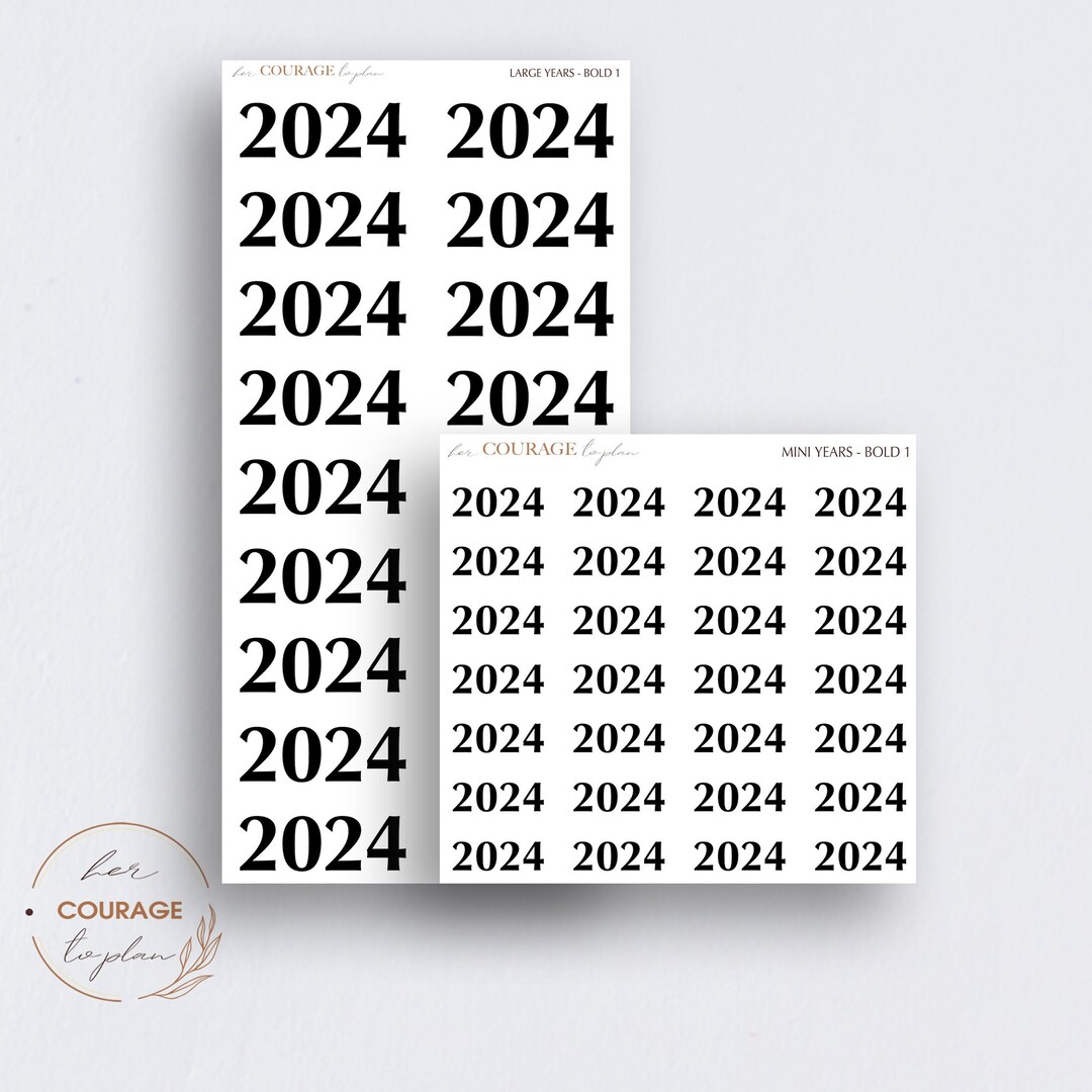 2024 LARGE or MINI Year Script Stickers for Bullet Journals, Large or ...