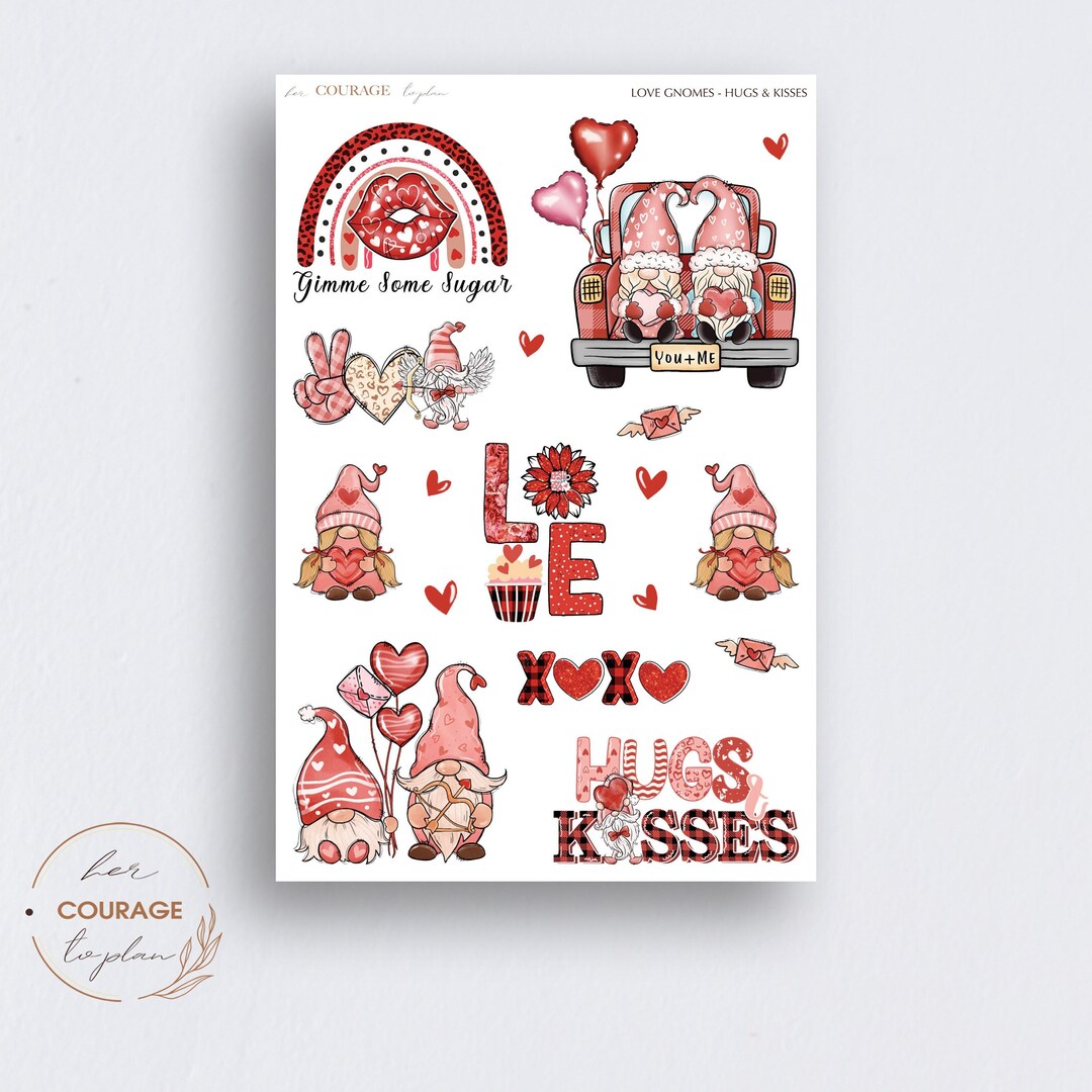 LOVE GNOMES Planner Stickers, Love Gnomes Hugs Kisses, Valentines Day ...