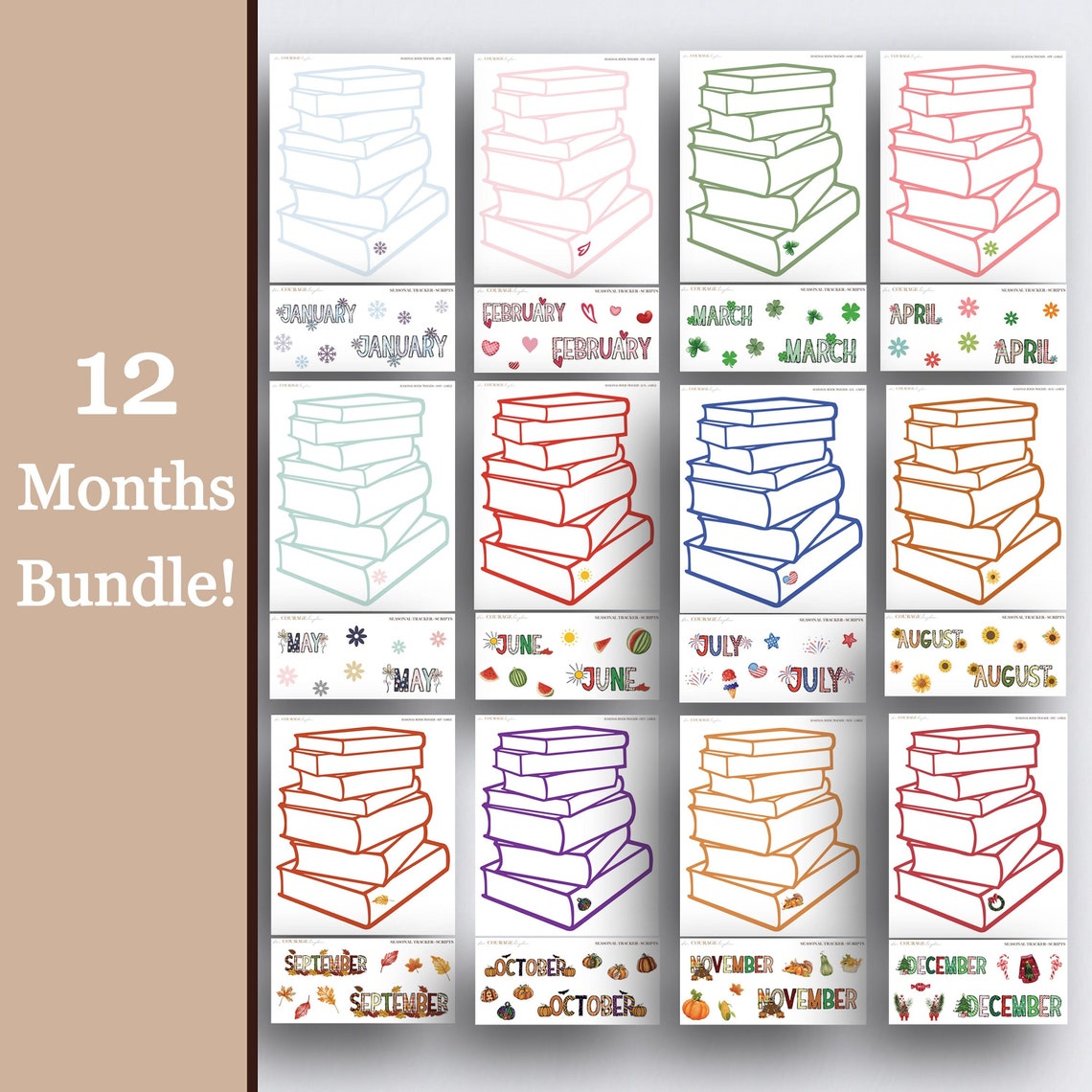 Themed Book Reading Trackers BUNDLE, 12 Pack Bundle Reading Log ...