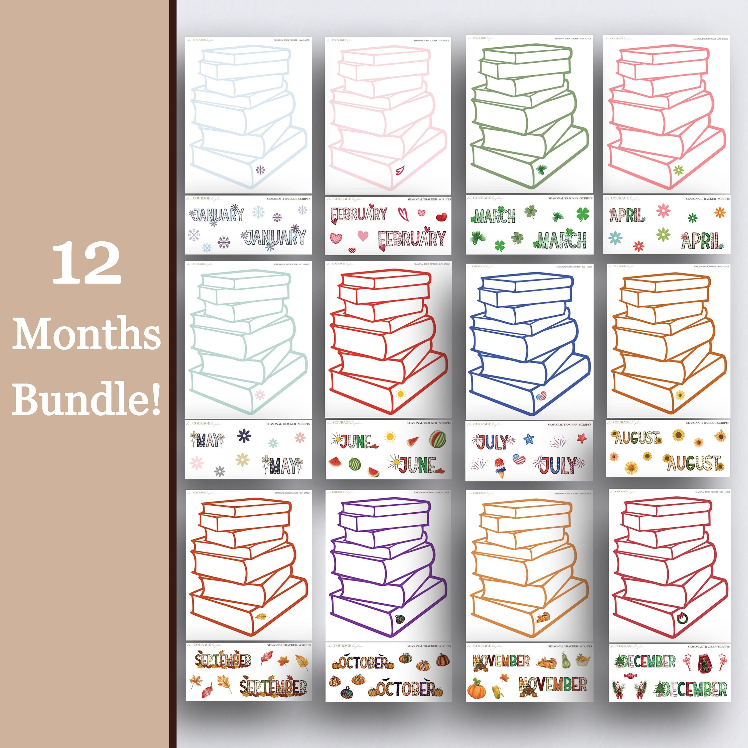 Themed Book Reading Trackers BUNDLE, 12 Pack Bundle Reading Log ...