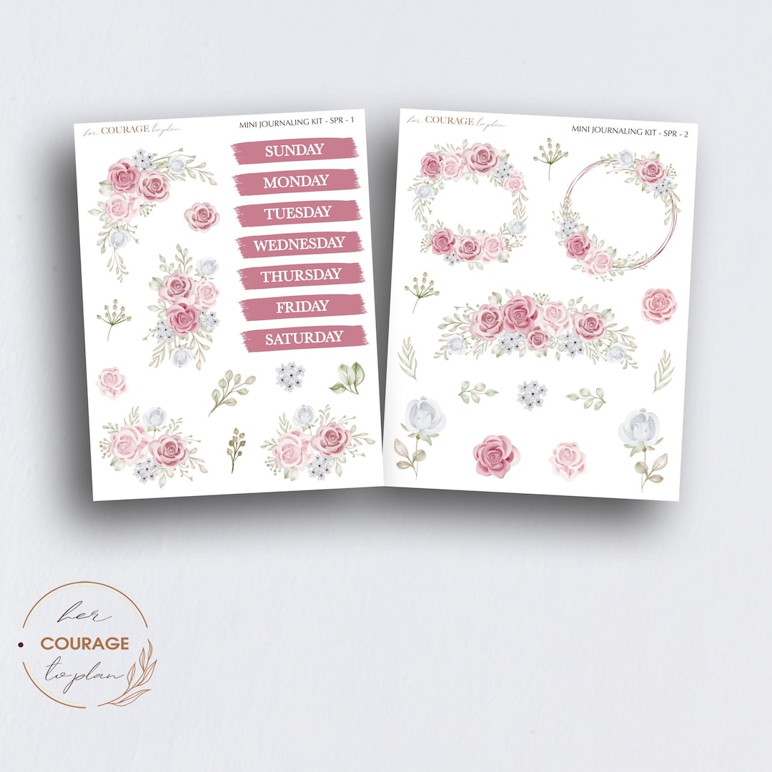 WEEKLY Journaling Deco Stickers, MINI Soft Pink Roses Planner Kit ...