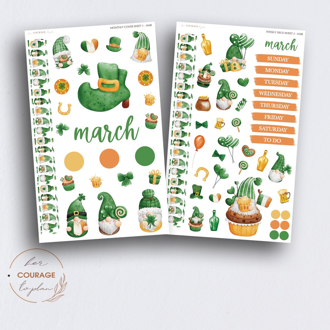 Gnome Planner Sticker Kit, Saint Patrick's Day Gnome WEEKLY Planner Kit ...