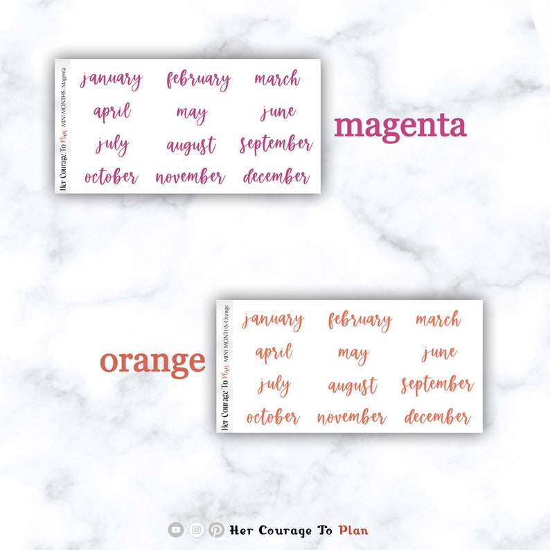 Mini Months of the Year Planner Script Stickers Calendar & - Etsy