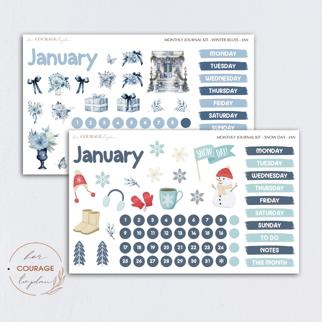 JANUARY Journal Planner Stickers, WINTER Themed Monthly Planner ...