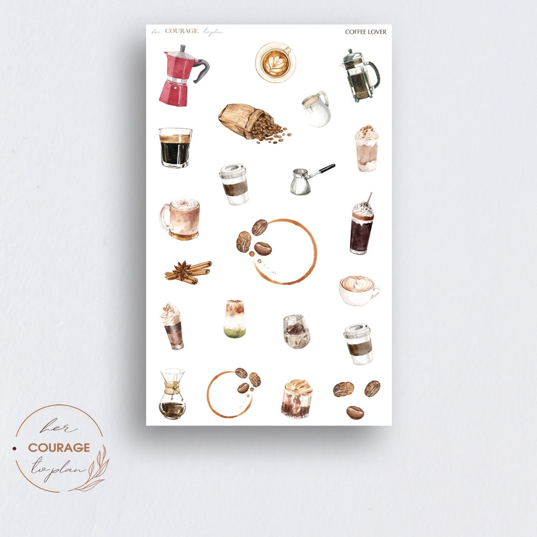 Coffee Lover Themed Bullet Journal Stickers, COFFEE LOVER Stains Deco ...