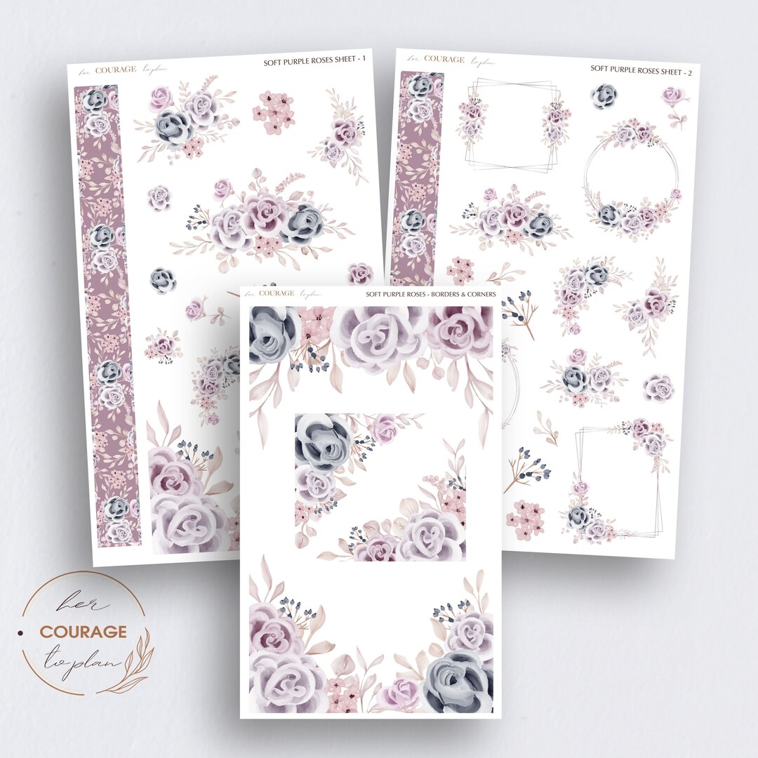 Floral Journal Stickers, SOFT PURPLE ROSES Planner Stickers, Winter ...