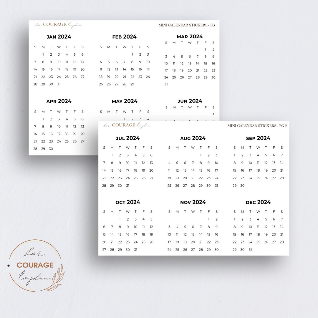 2024 Mini Calendar Stickers for Bullet Journals Planners, Year at A ...