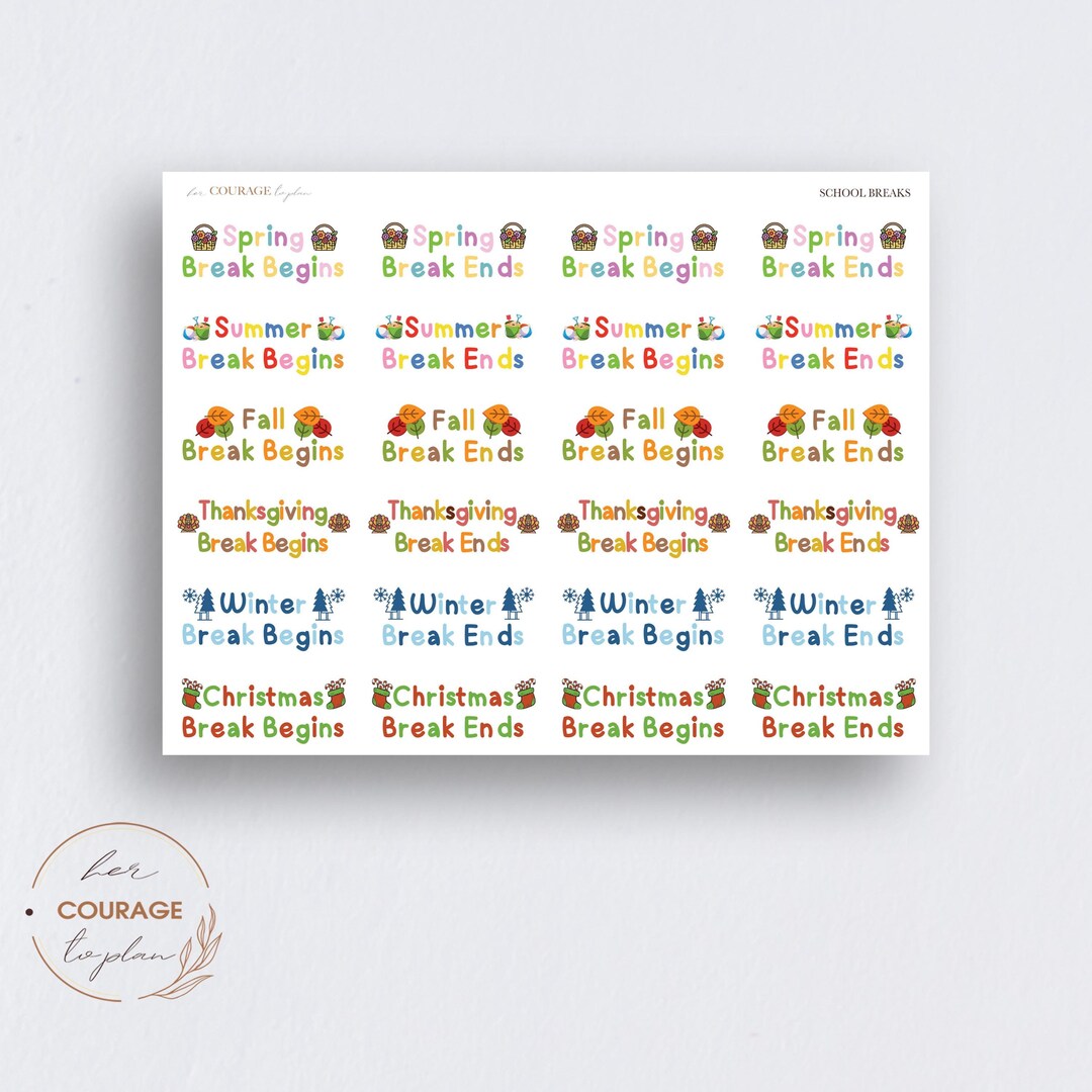 SCHOOL BREAK Planner Stickers, Holiday Break Stickers for Journals and ...