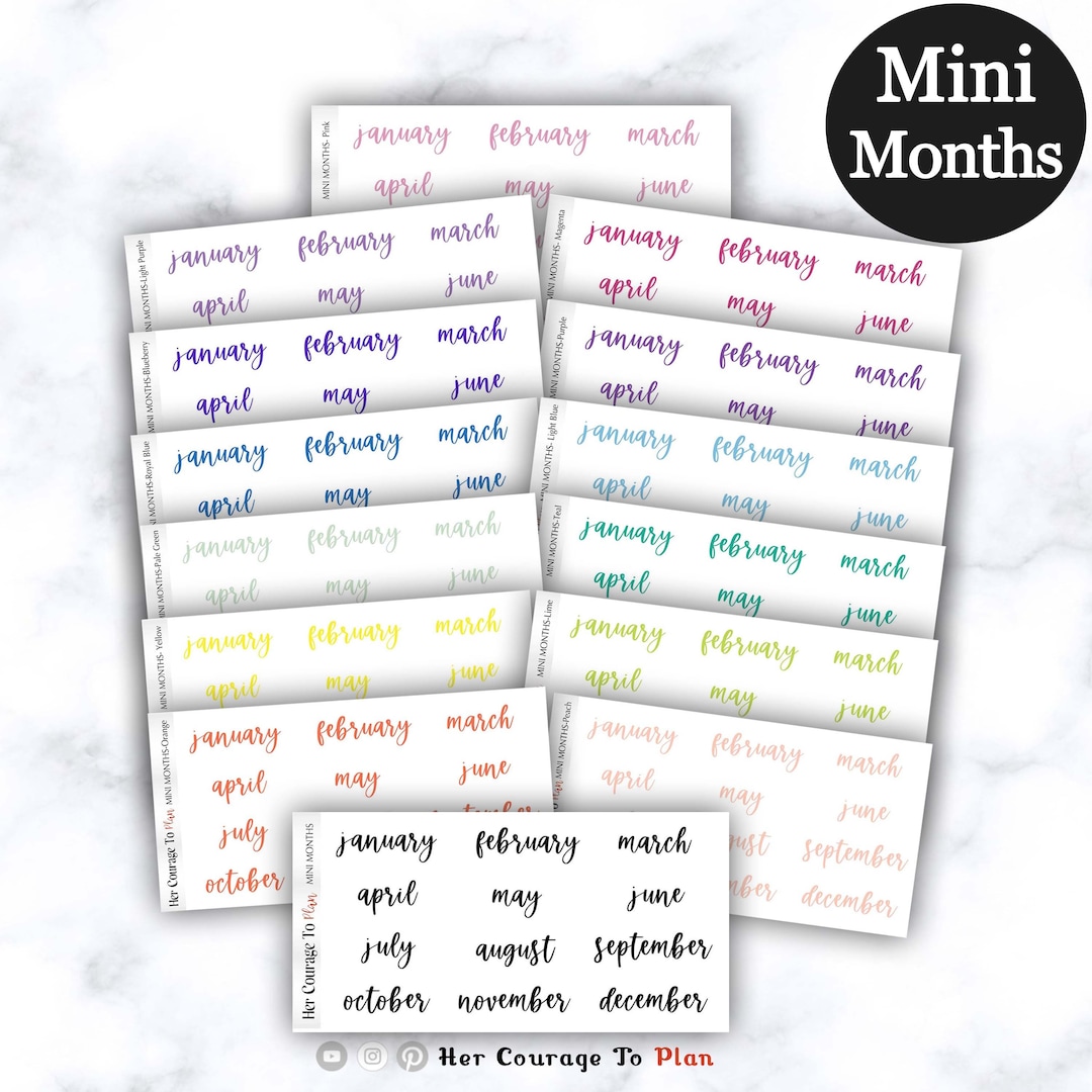 Mini Months of the Year Planner Script Stickers, Calendar & Notes ...
