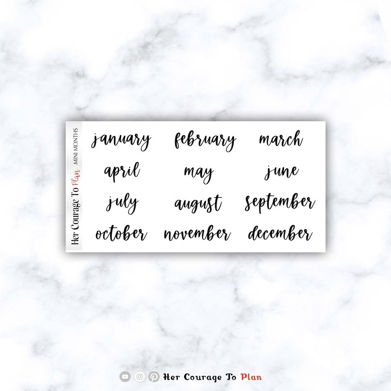 Mini Months of the Year Planner Script Stickers Calendar & - Etsy