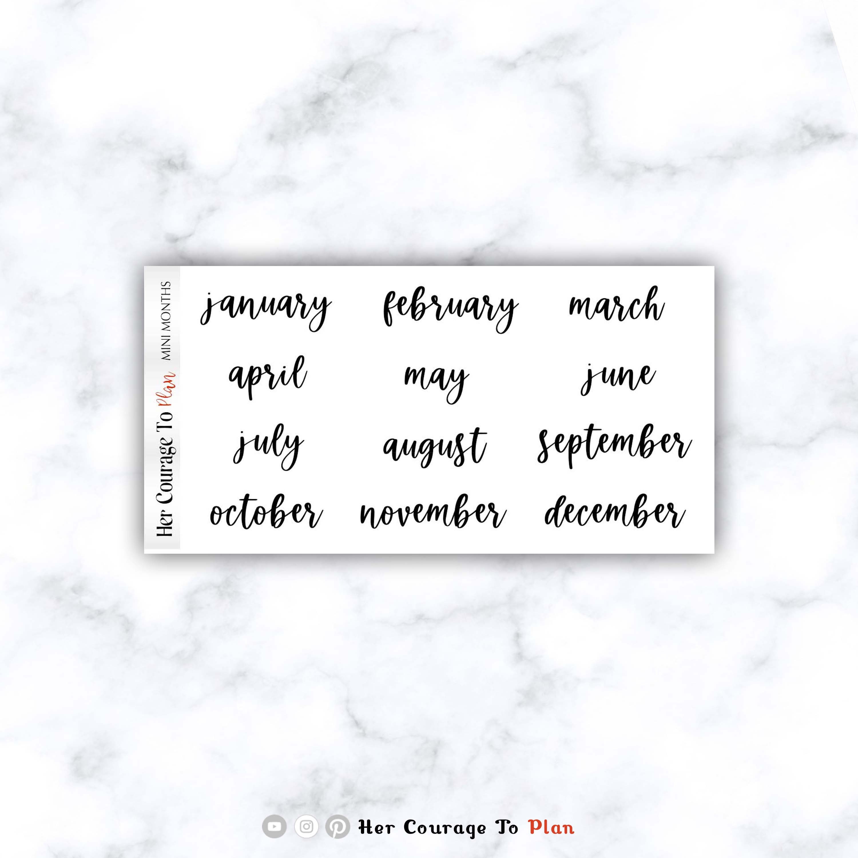 Mini Months of the Year Planner Script Stickers, Calendar & Notes ...