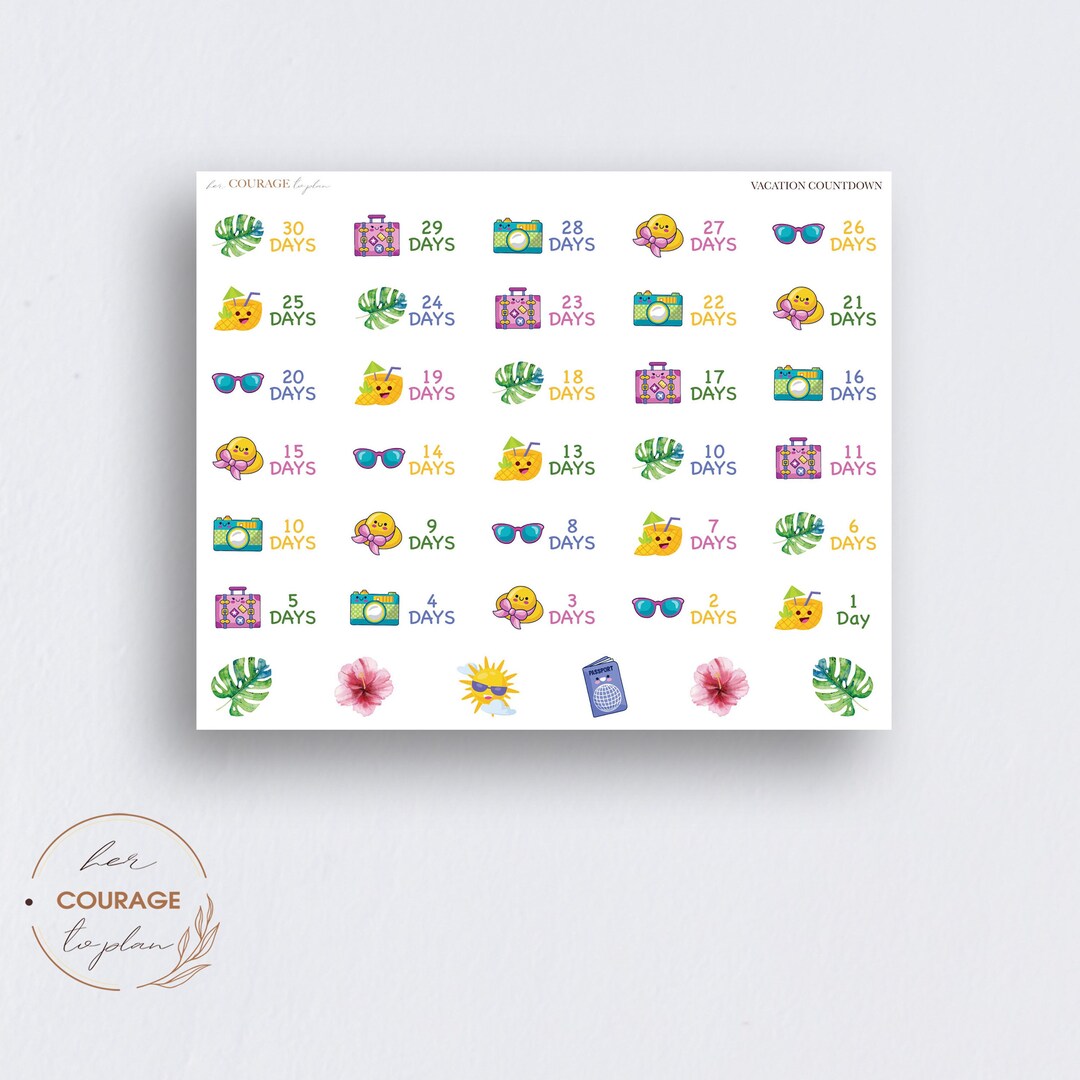 VACATION Countdown Icons, Summer Vacation Travel Countdown Stickers ...