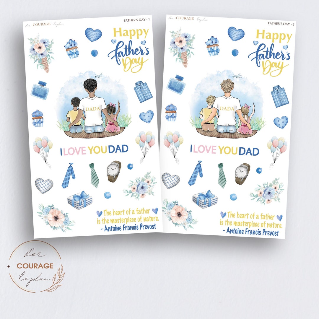Father's Day With Children Journal Stickers, Cute Happy Father's Day ...