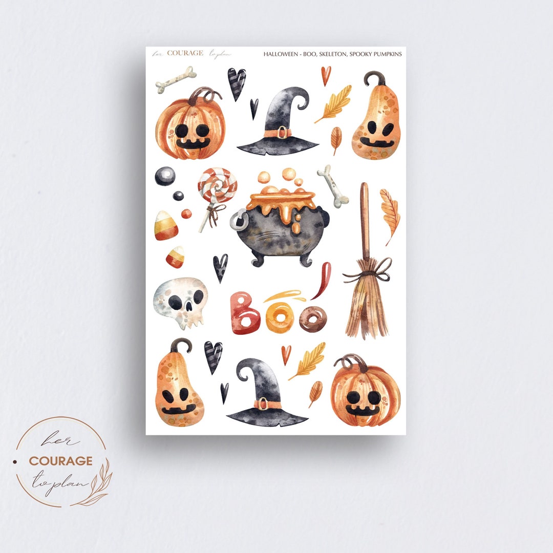 Halloween Journal Planner Stickers, BOO SPOOKY PUMPKINS, Skull Caldron ...