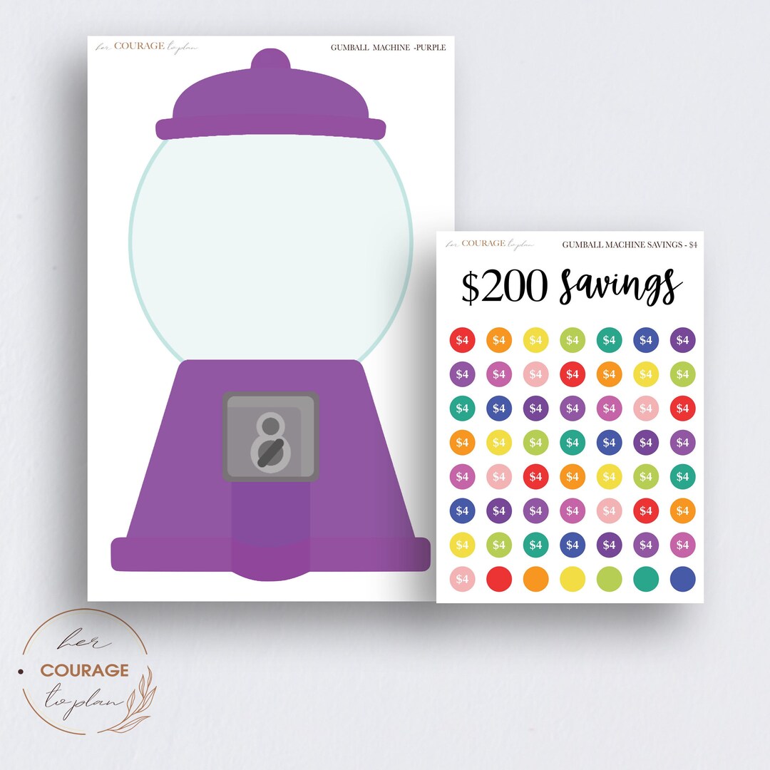 FOUR DOLLAR Savings Challenge Stickers, Save 200 Dollars, Gumball ...