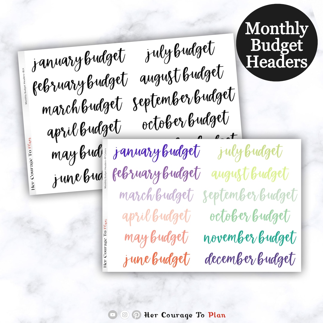 MONTHLY BUDGET Header Scripts, Monthly BUDGETING Header Planner ...