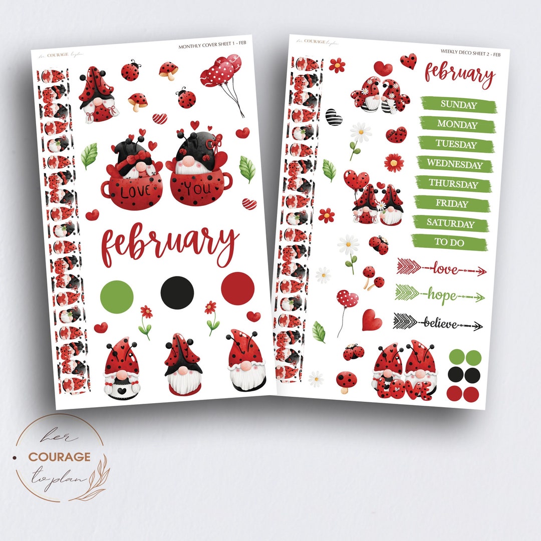 Gnome Planner Sticker Kit, Ladybug Love Gnome WEEKLY Planner Deco ...