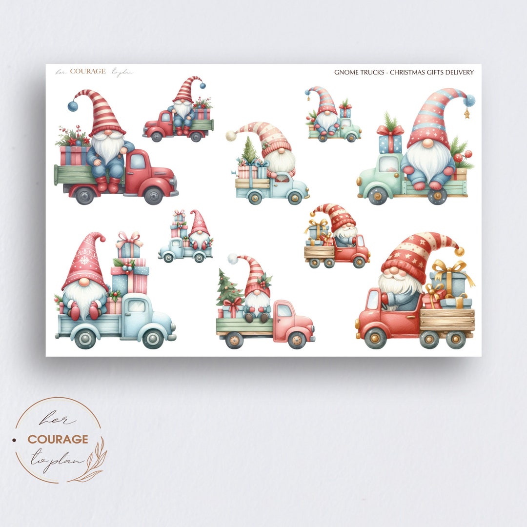 Gnome Planner Stickers, Truck Gnomes, CHRISTMAS GIFTS DELIVERY Truck ...