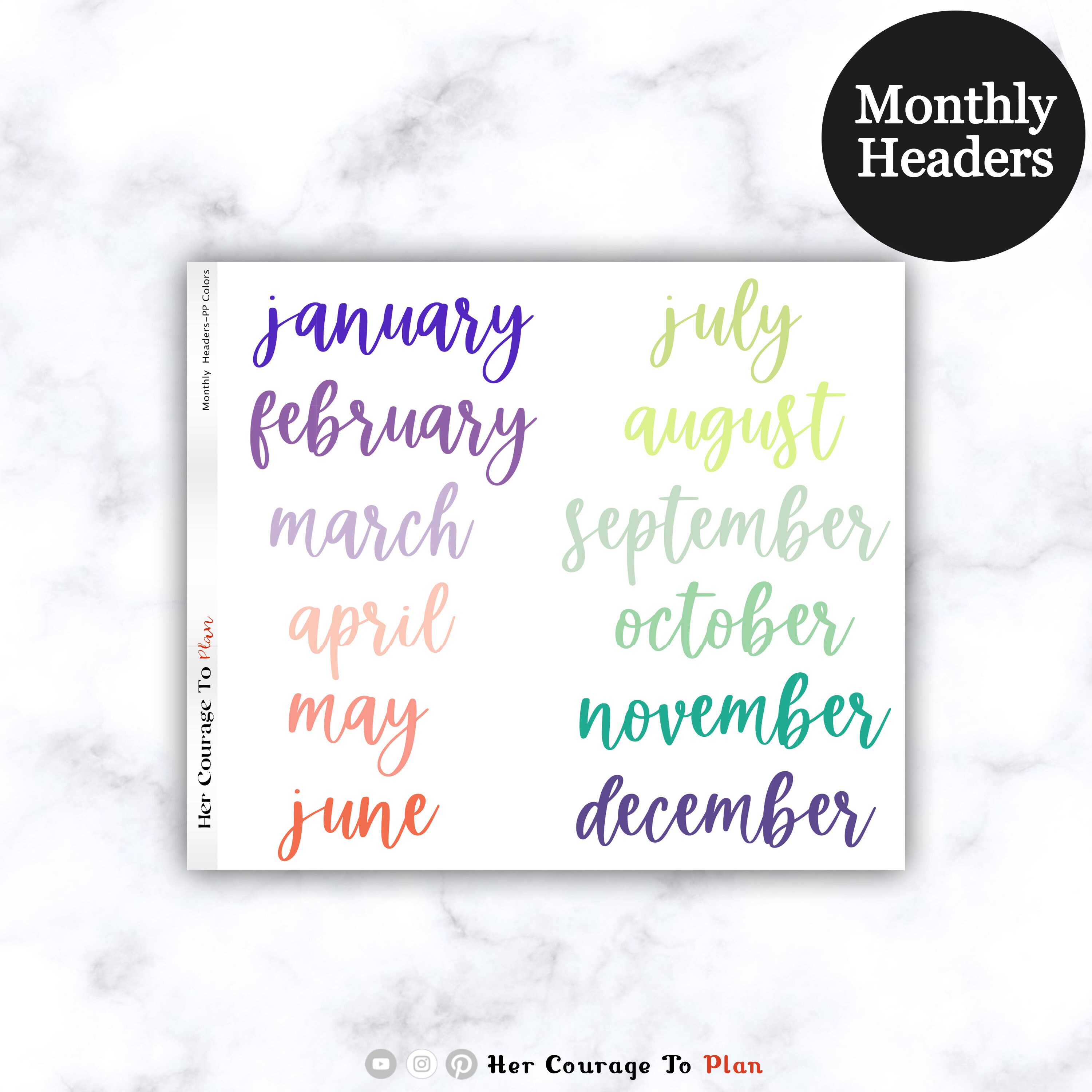 MONTHS of the Year Header Planner Script Stickers LARGE 12 - Etsy