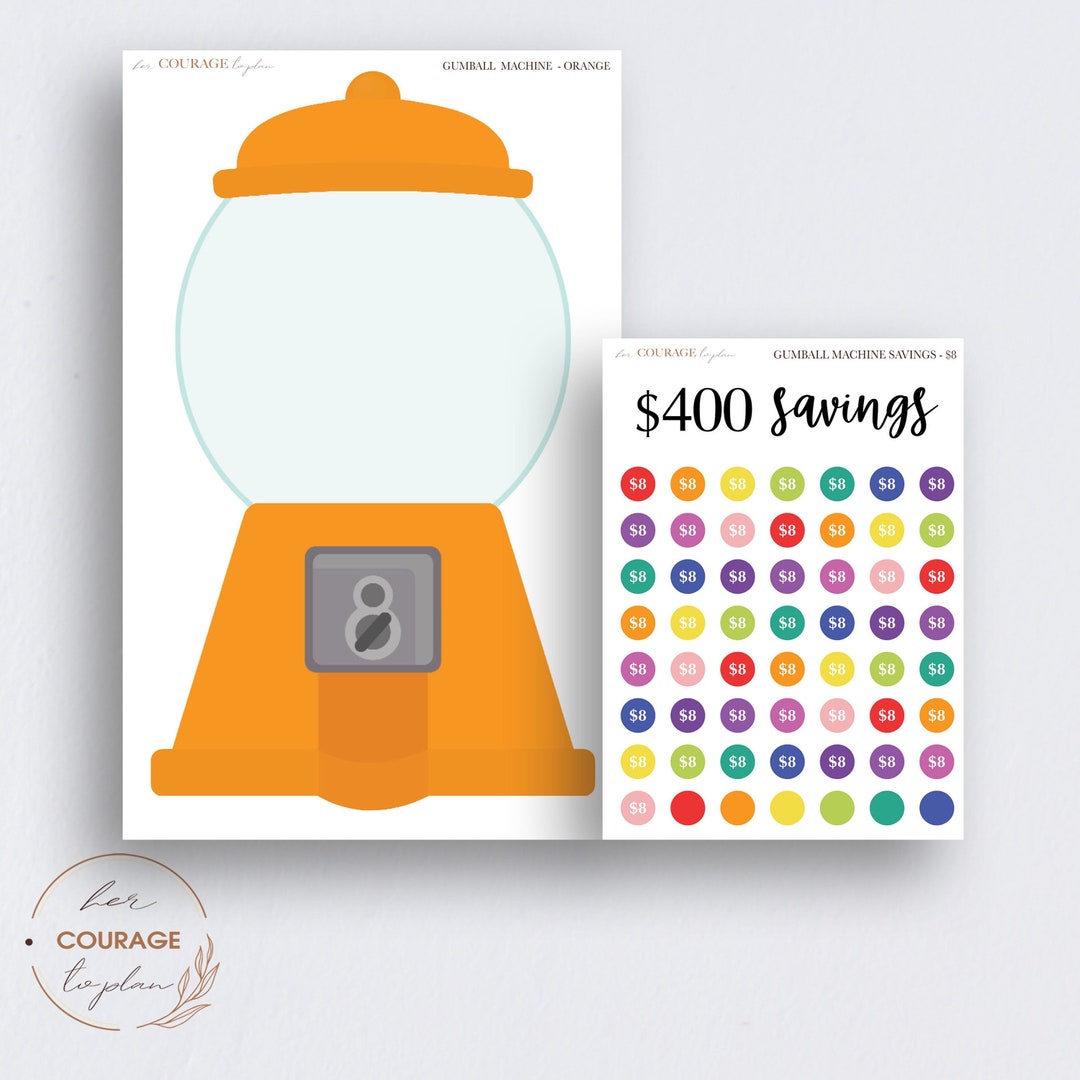 EIGHT DOLLAR Savings Challenge Stickers, Save 400 Dollars, Gumball ...