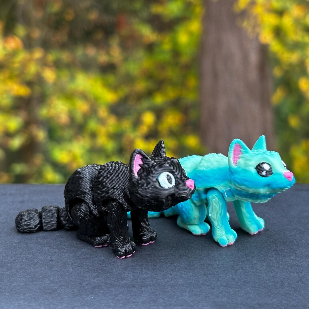 3D Printed Tiny Cat Fidget | Stocking Stuffer | Flexible Animal Fidget ...