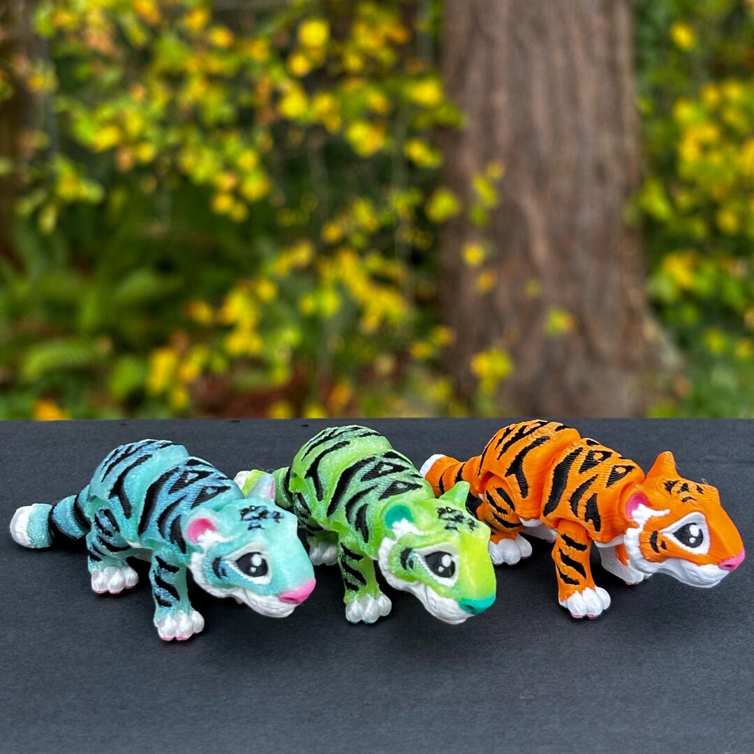 3D Printed Tiny Tiger Fidget Stocking Stuffer Flexible Animal Fidget ...
