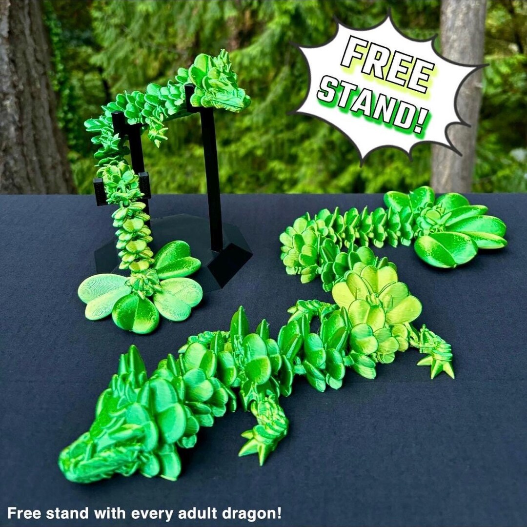 3D Printed Lucky Clover Dragon | Flexible Dragon Fidget | Four Leaf ...