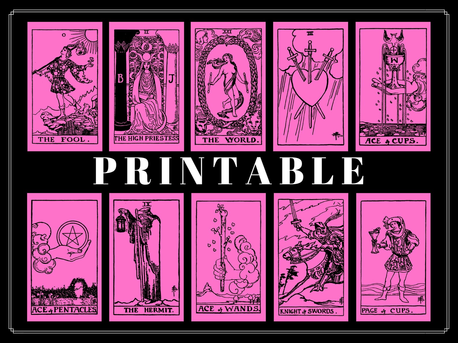 Pink Printable Tarot Deck Universal Illustration Instant - Etsy