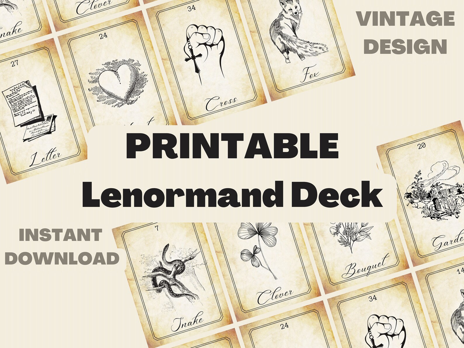 Printable Vintage Lenormand Deck Instant Download Digital | Etsy