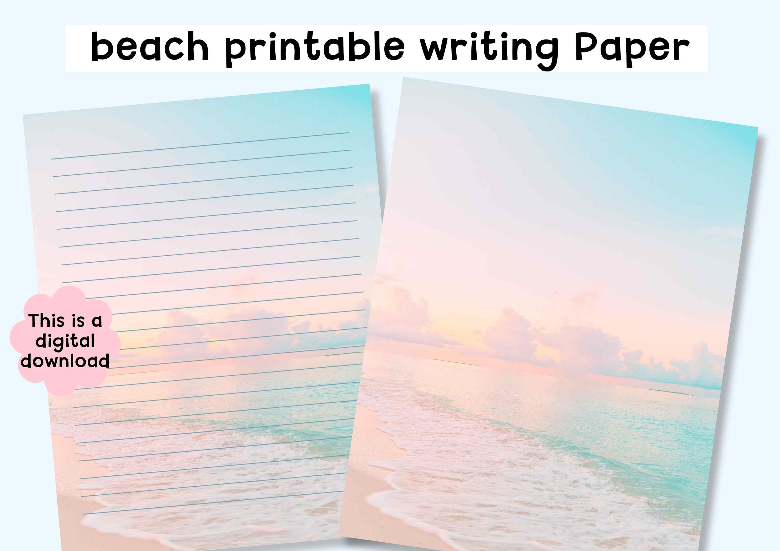 Beach Printable Stationery, Ocean Printable Writing Paper, Beach ...