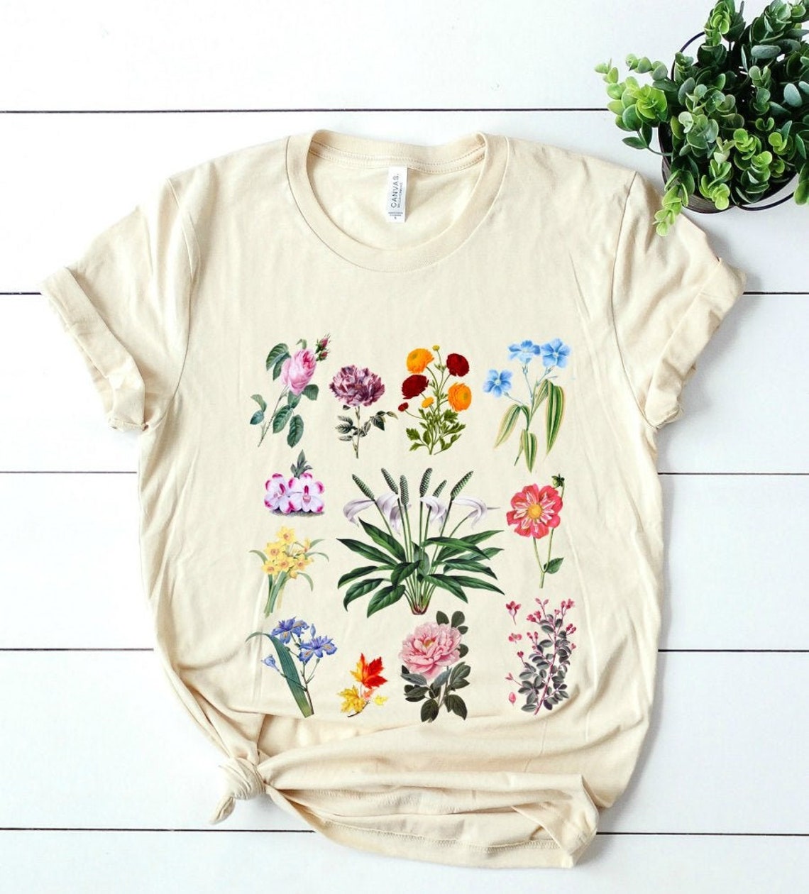 Vintage Flowers T Shirt Botanical T Shirt Plants T Shirt Etsy