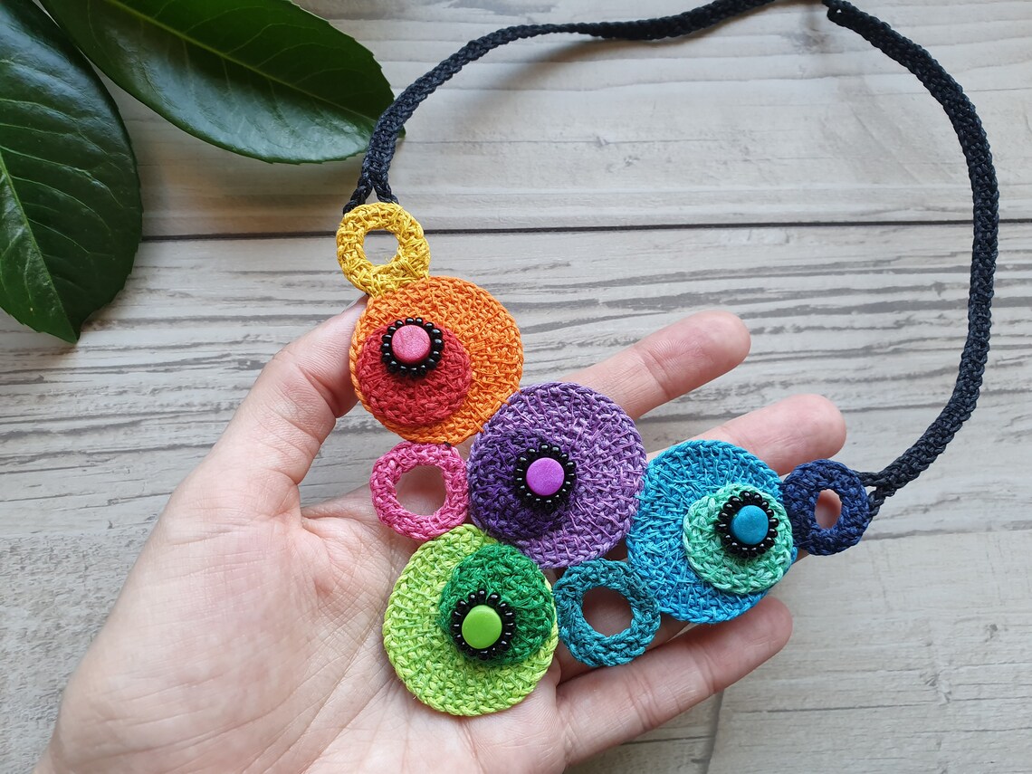 Big Colorful Necklace, Colorful Rope Necklace, Adorable Jewelry ...