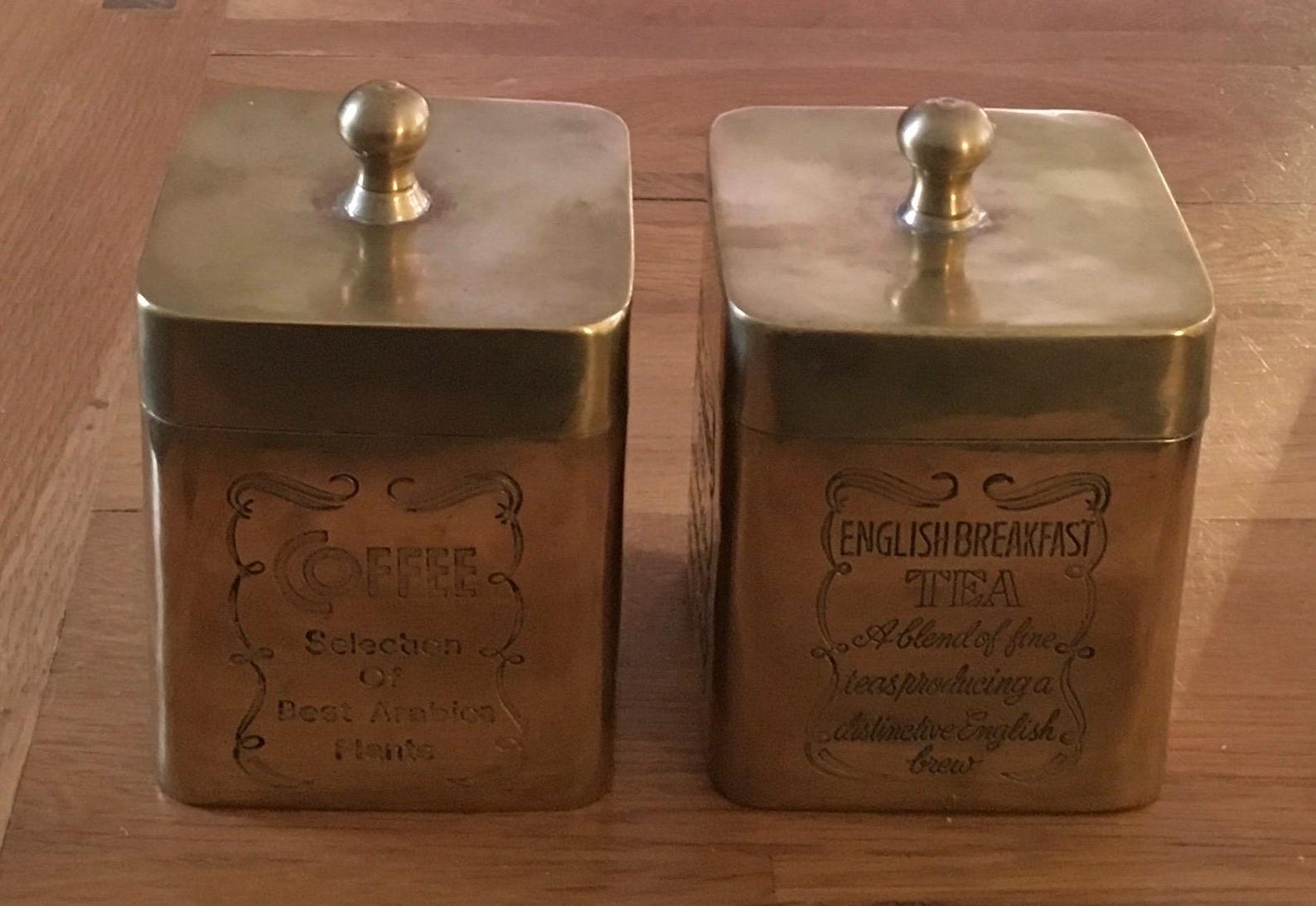 2 Vintage Square Brass Cannisters With Metal Lined Interiors ...