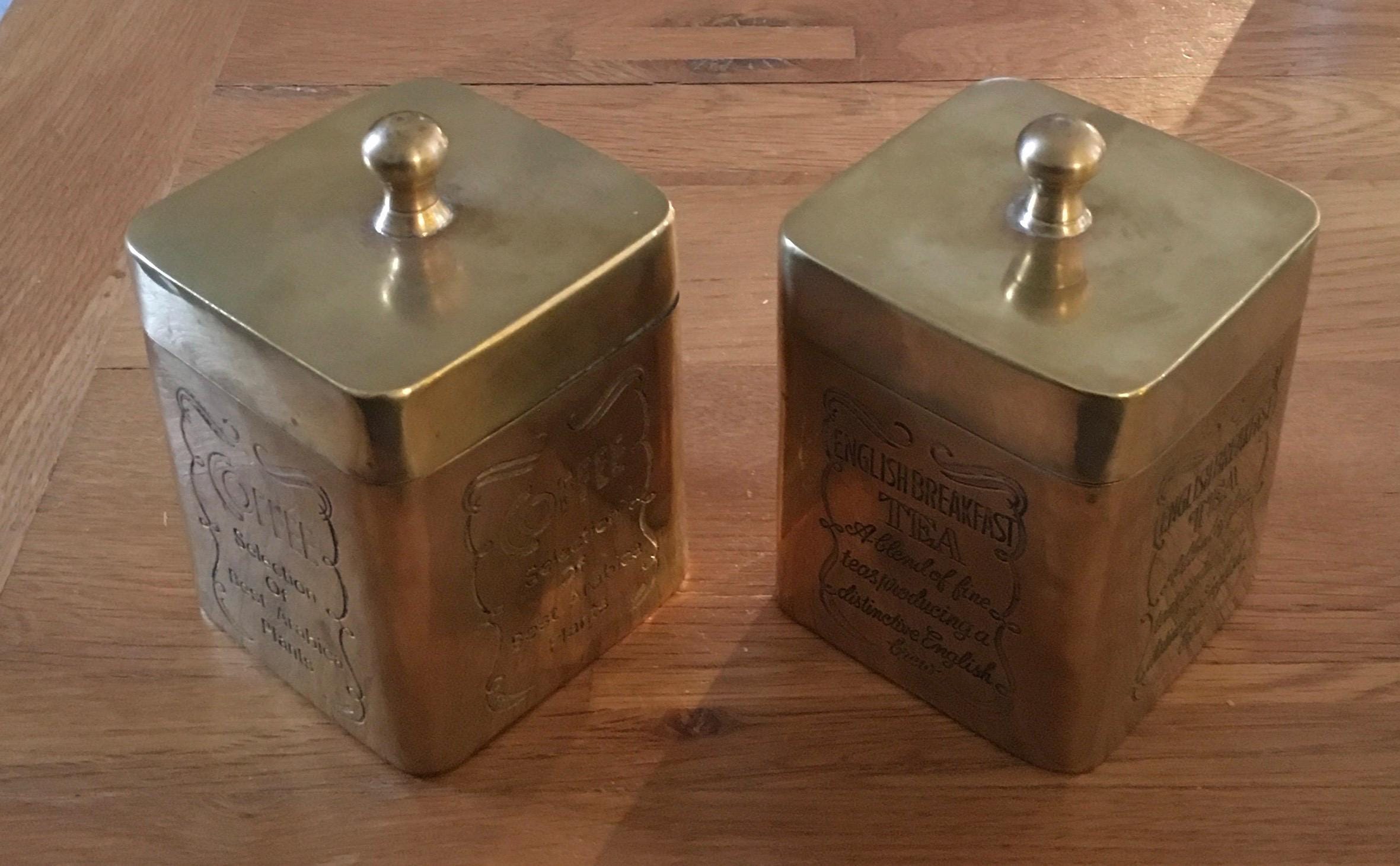 2 Vintage Square Brass Cannisters With Metal Lined Interiors ...