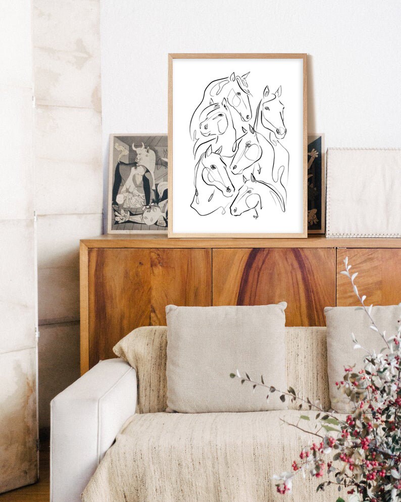 Linear Equestrian Printable Art, Horse Line Drawing, Horses, Simple Art ...