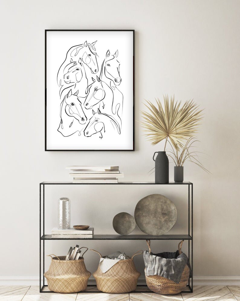 Linear Equestrian Printable Art, Horse Line Drawing, Horses, Simple Art ...