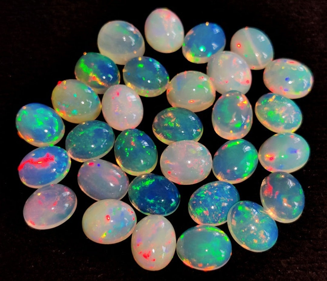 8x10mm Celebrated Opal Gemstone Oval Shape Welo Fire Opal Gemstone Cabochon Perfect Ring Size ...