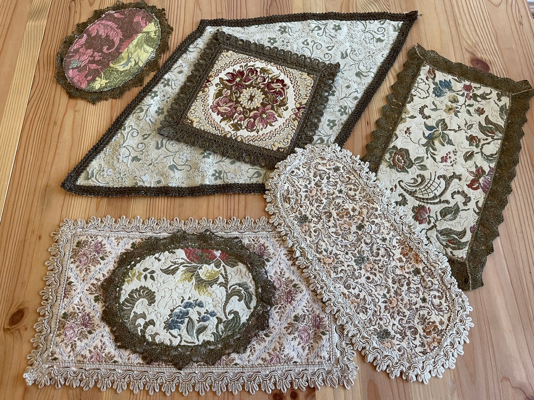 Vintage 7 Brocade Tapestry Doilies Doily Set Round Rectangular Diamond ...