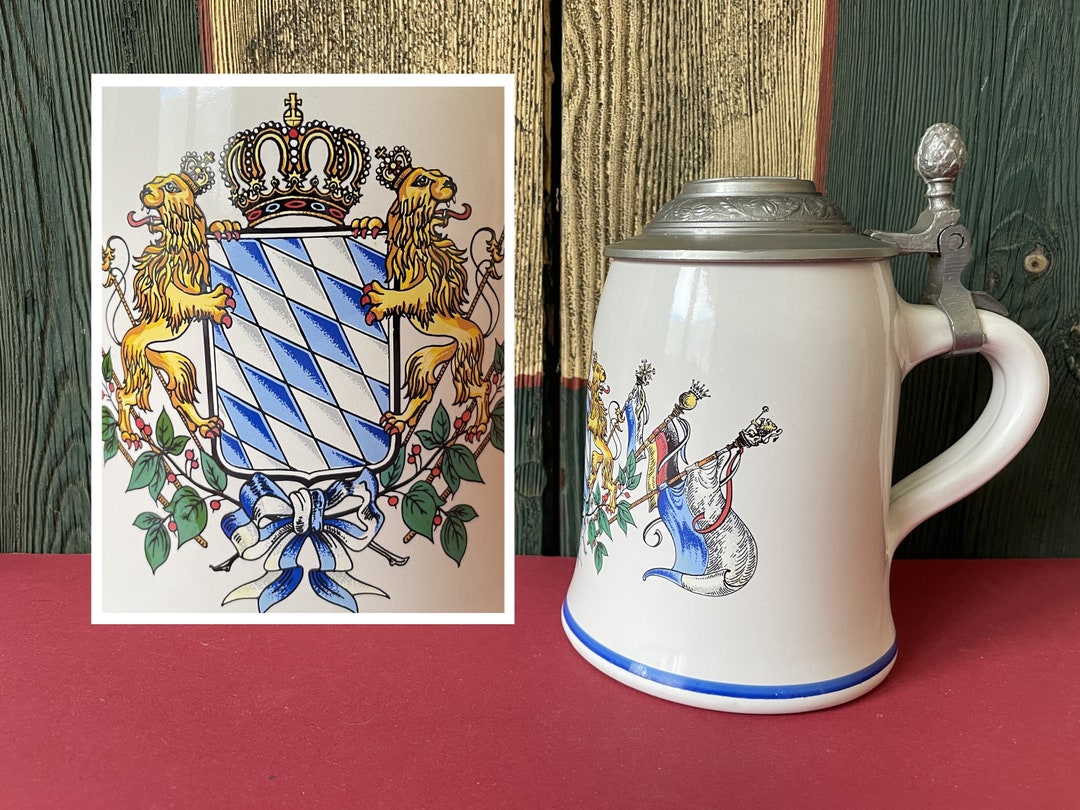 Vintage Bayern Beer Stein Bavarian Flag 1990s Lidded Pewter Beer Mug ...