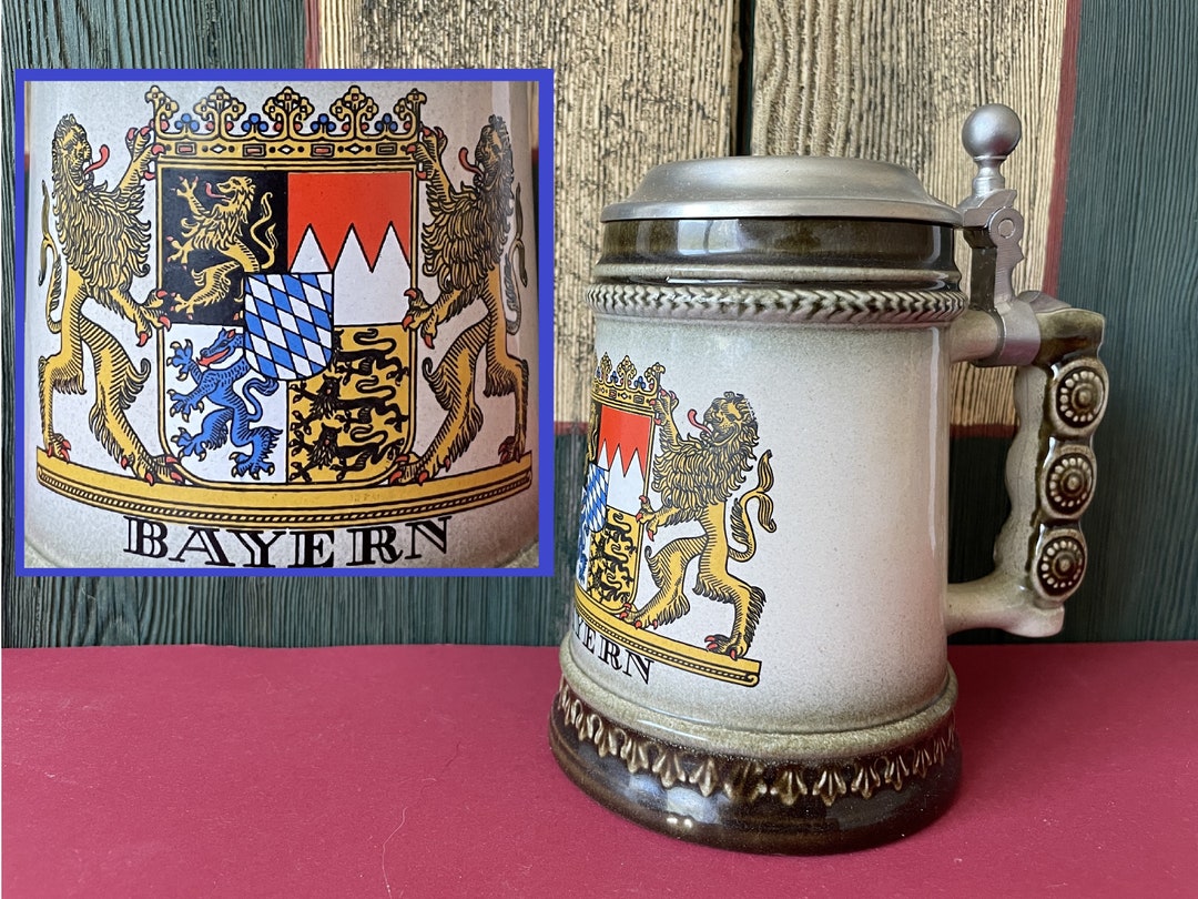 Vintage Bayern Beer Stein Bavarian Flag Lidded Pewter Beer Mug Bayern ...