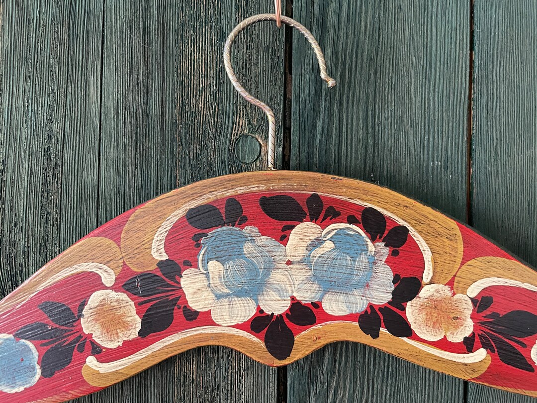 Vintage Painted Clothes Hanger for Wedding Dress Red Blue Green Wood ...