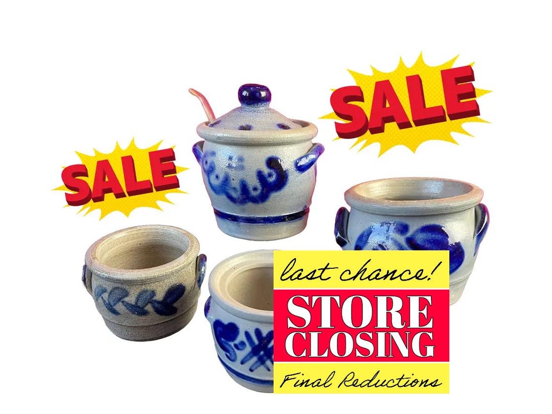 Store CLOSING — Vintage German Stoneware Crock Set: Cobalt Blue Salt ...