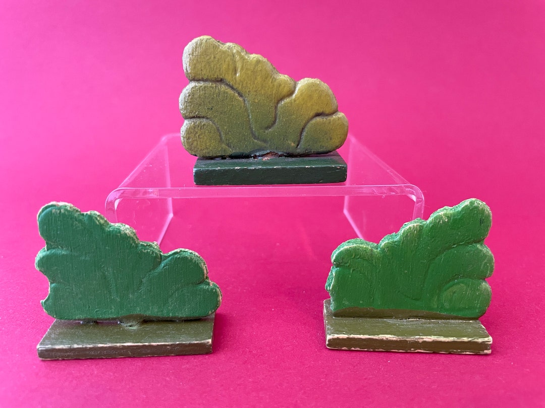 Vintage Erzgebirge Bushes Mini Figurines Set Shrubbery Flat Toy Painted ...